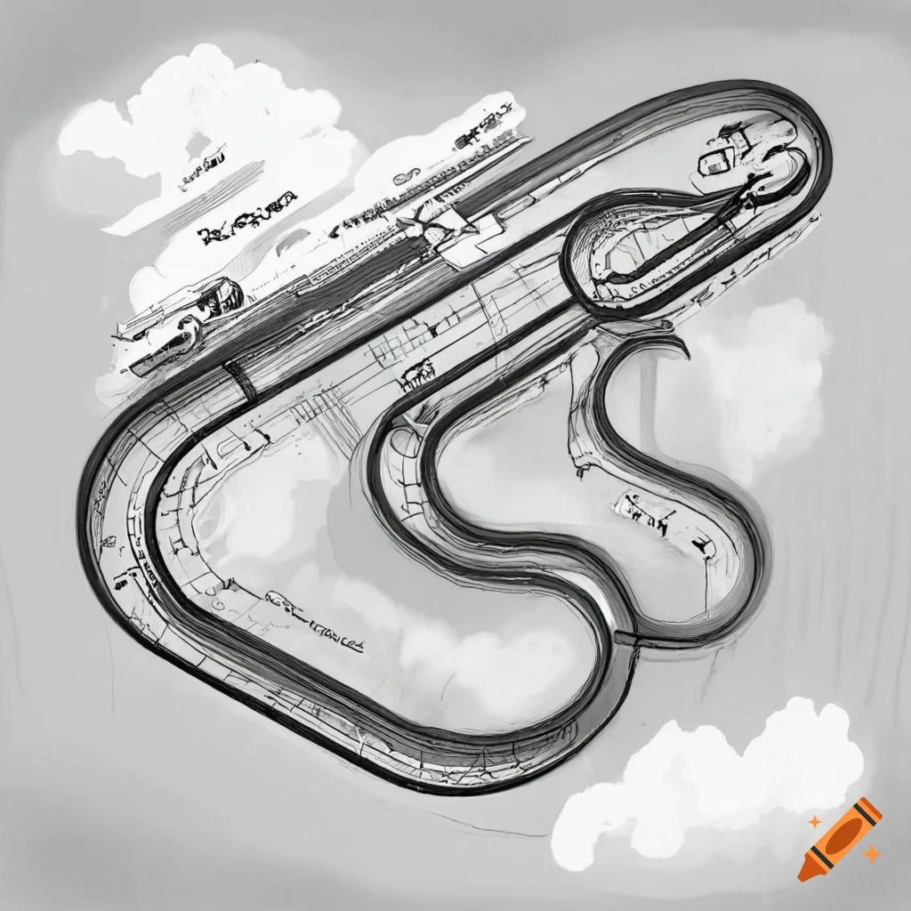 Grand prix racing circuit layout and surroundings on Craiyon