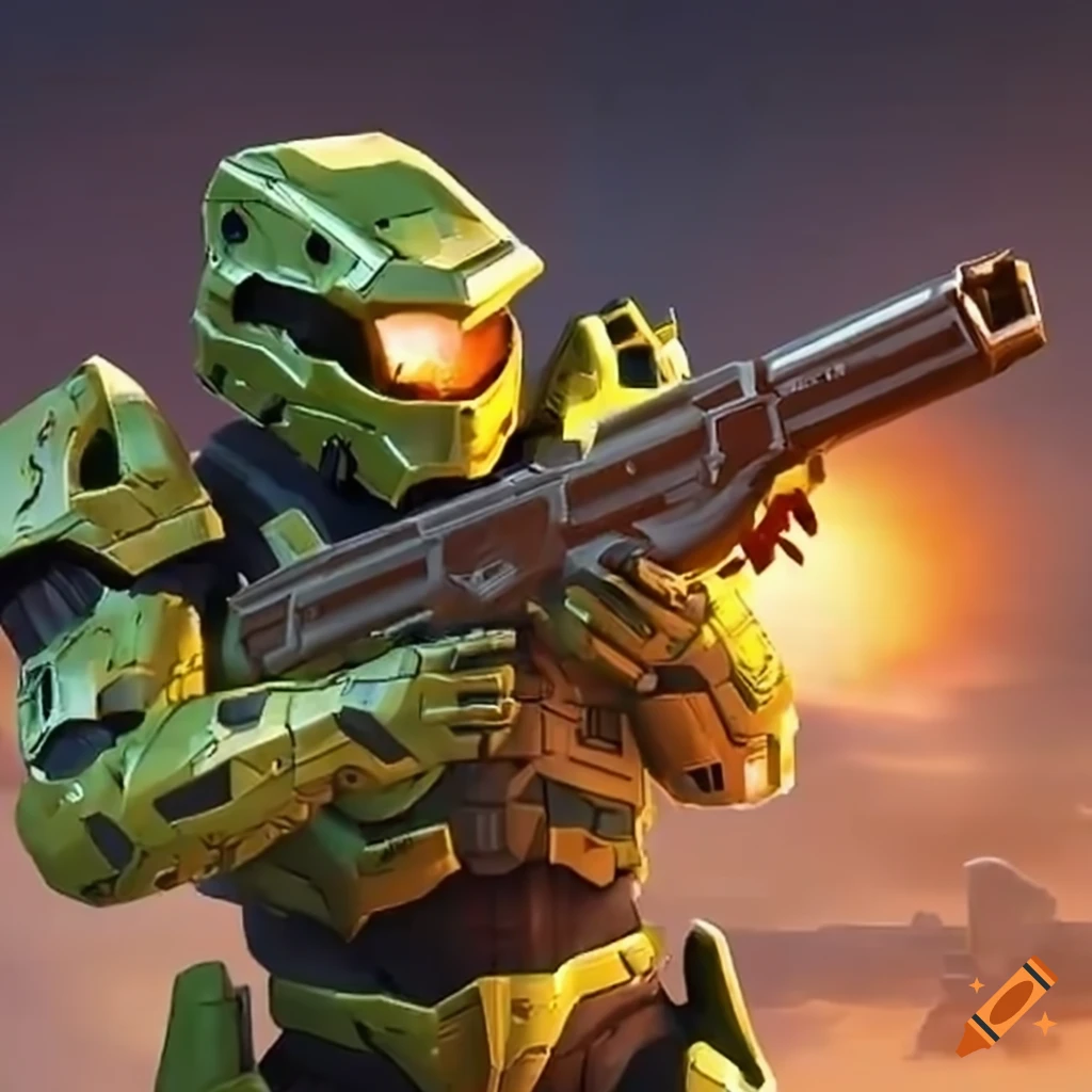 Master chief riding a stegasaurus with a wild-west style pistol on Craiyon