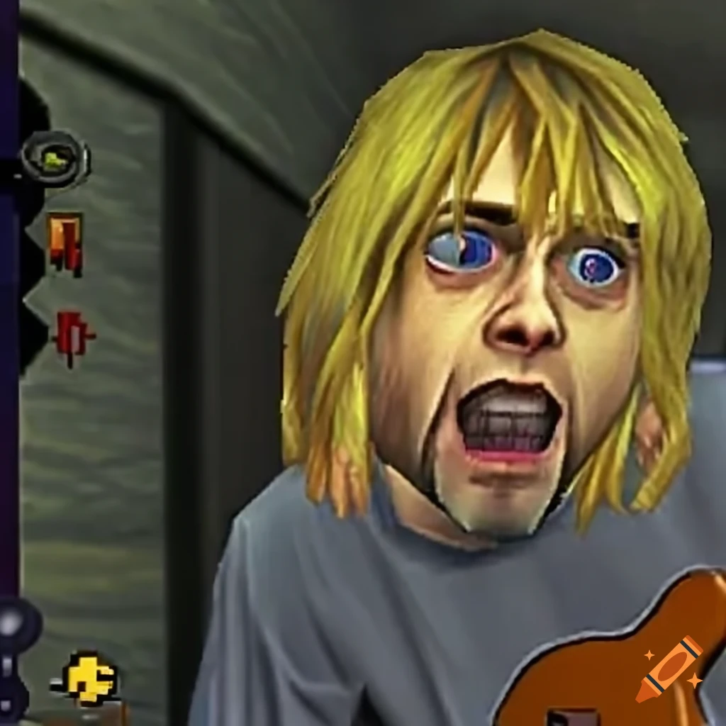 Nintendo 64 gaming console with kurt cobain themed game on Craiyon