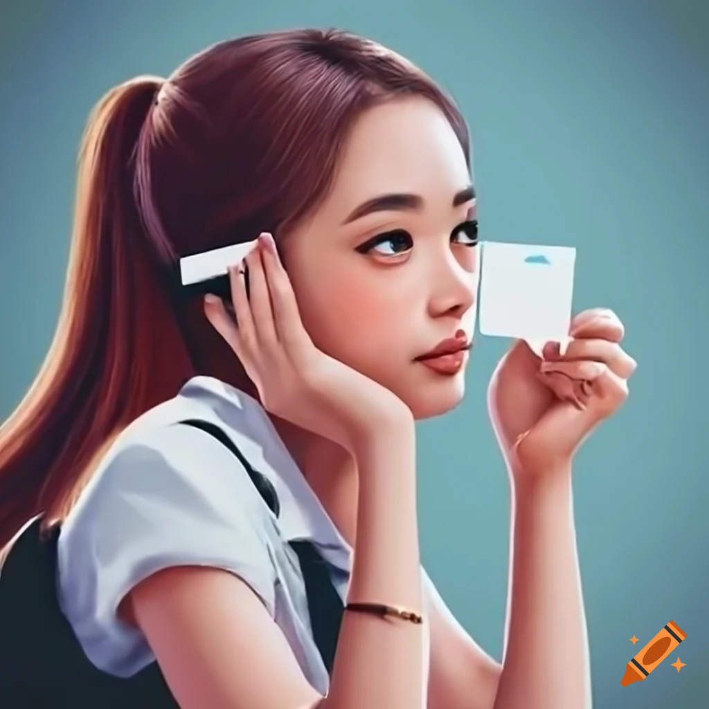 Young woman with student id card in college uniform on Craiyon