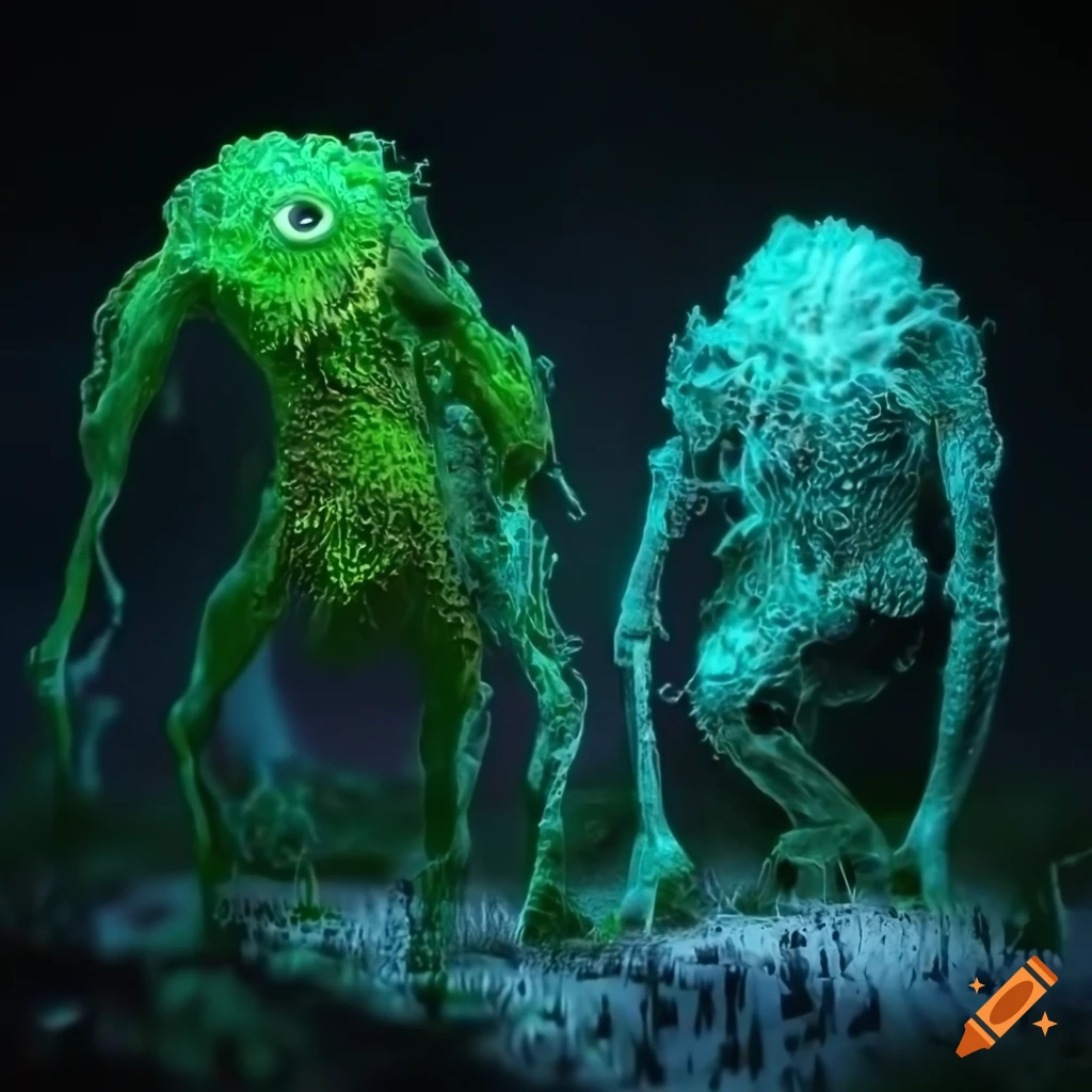 Glowing biopunk cityscape with bio-energy sources and mutant cyborg ...