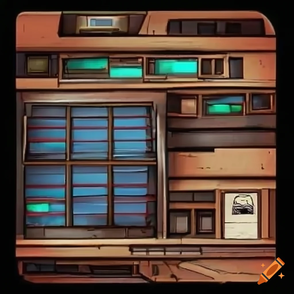 Borderlands-style office building textures with cluttered desks ...