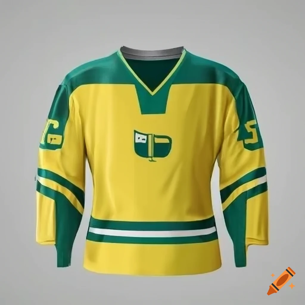Hockey jersey design with miner's tools in green and yellow colors on ...