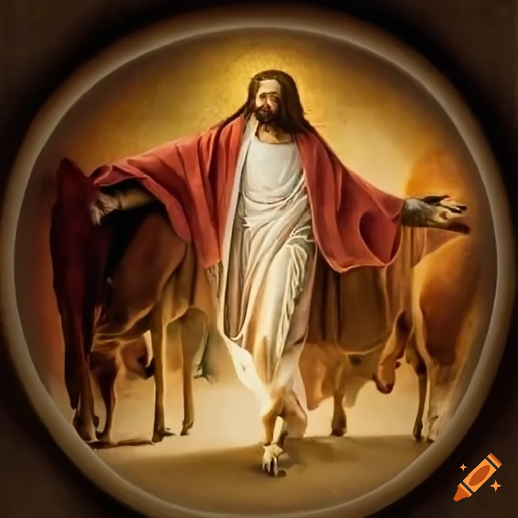 Artistic representation of a cow-faced jesus on Craiyon