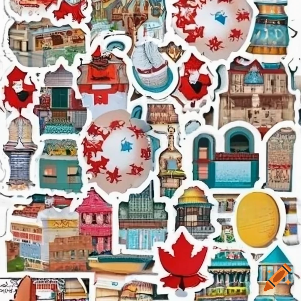 Scrapbook stickers with montreal canada theme on white background on ...