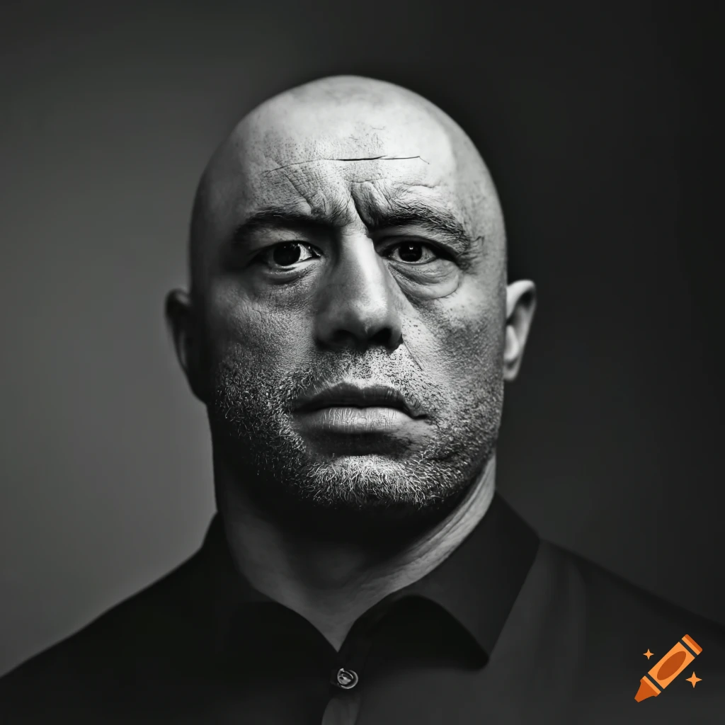 Closeup black and white portrait of a hyperrealistic joe rogan on Craiyon