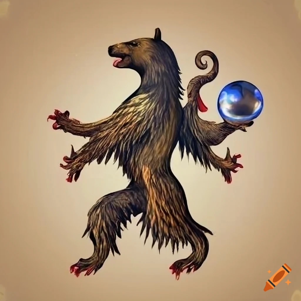 Heraldic bear emblem holding a crystal ball on Craiyon