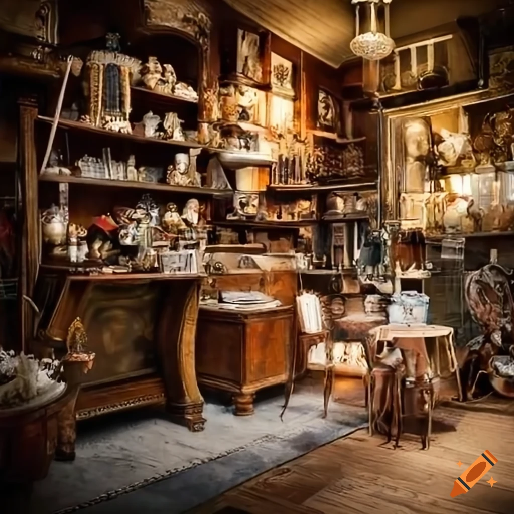 Owner inside antique shop in a photo realistic setting on Craiyon