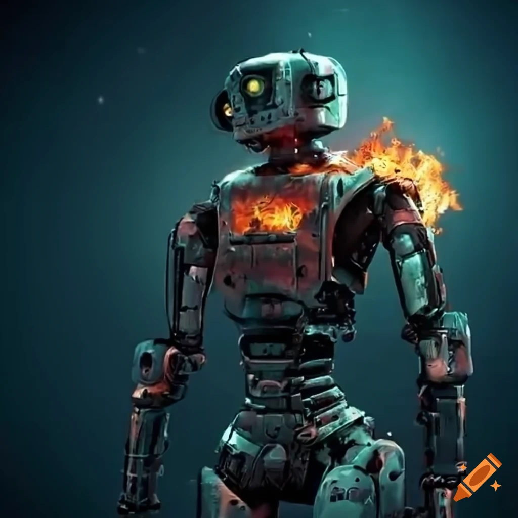 Determined robot navigating a post-apocalyptic wasteland in a sci-fi ...