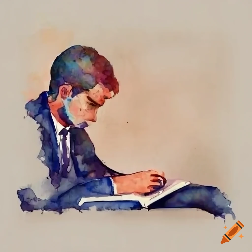 Sad man in suit writing in a notebook on Craiyon