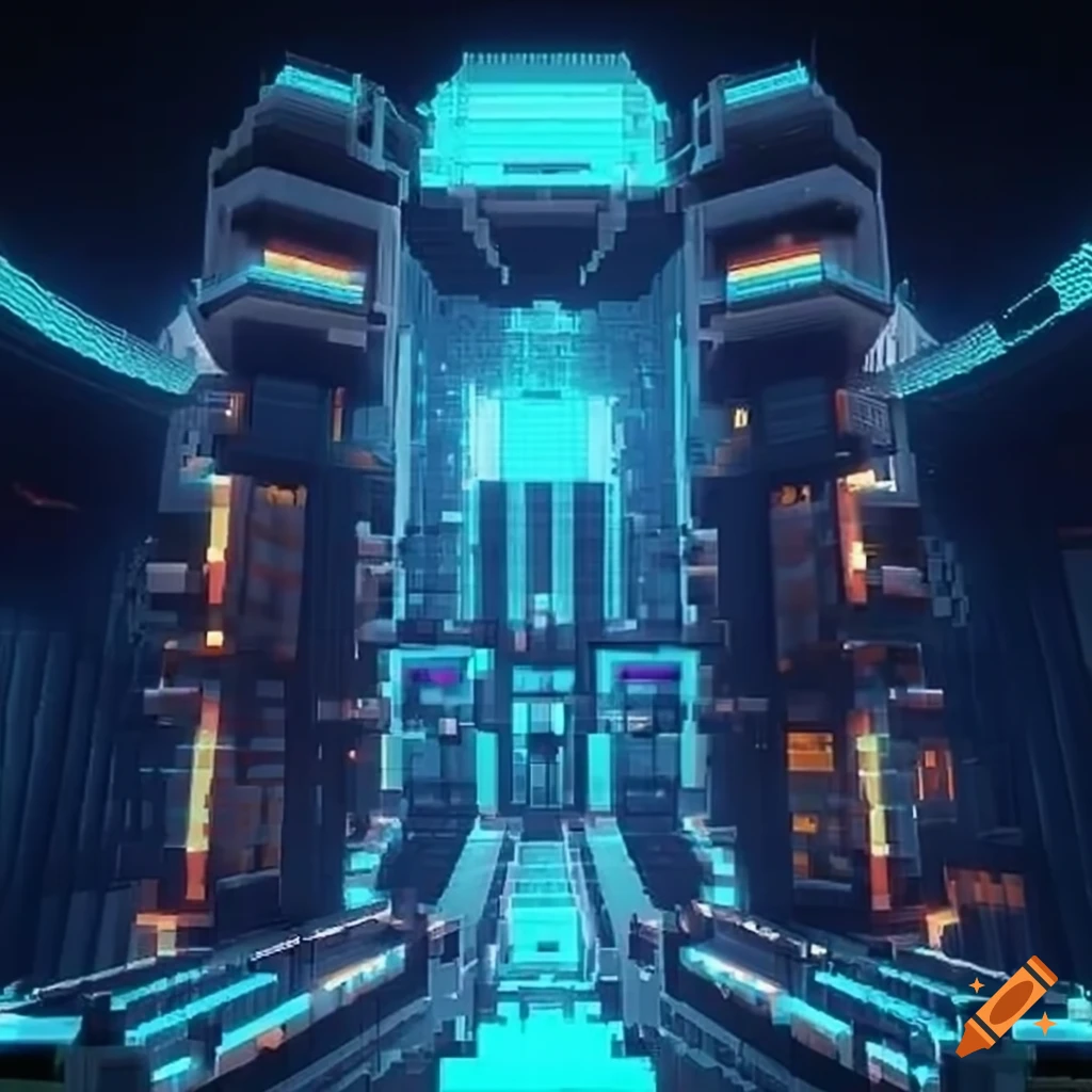 High-tech futuristic sci-fi minecraft on Craiyon