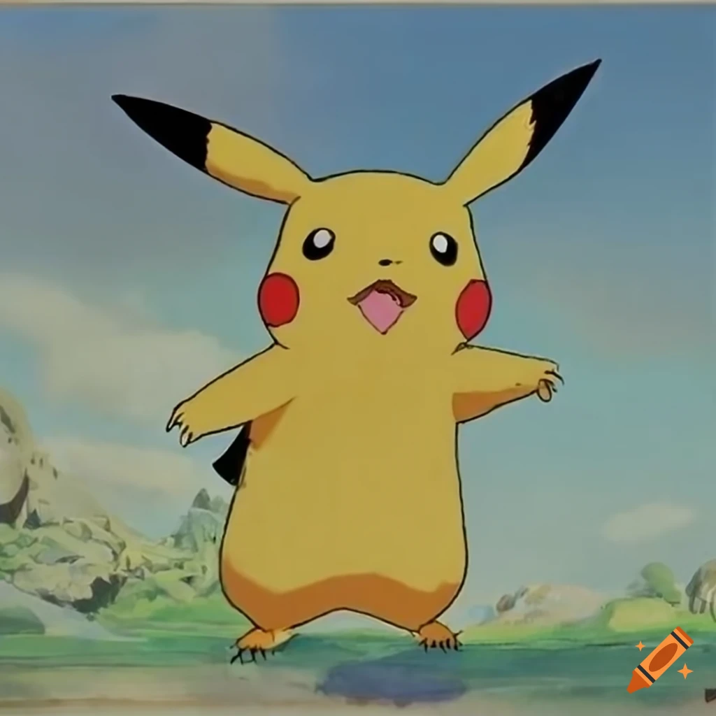 Pikachu in Studio Ghibli style anime animation cel on Craiyon