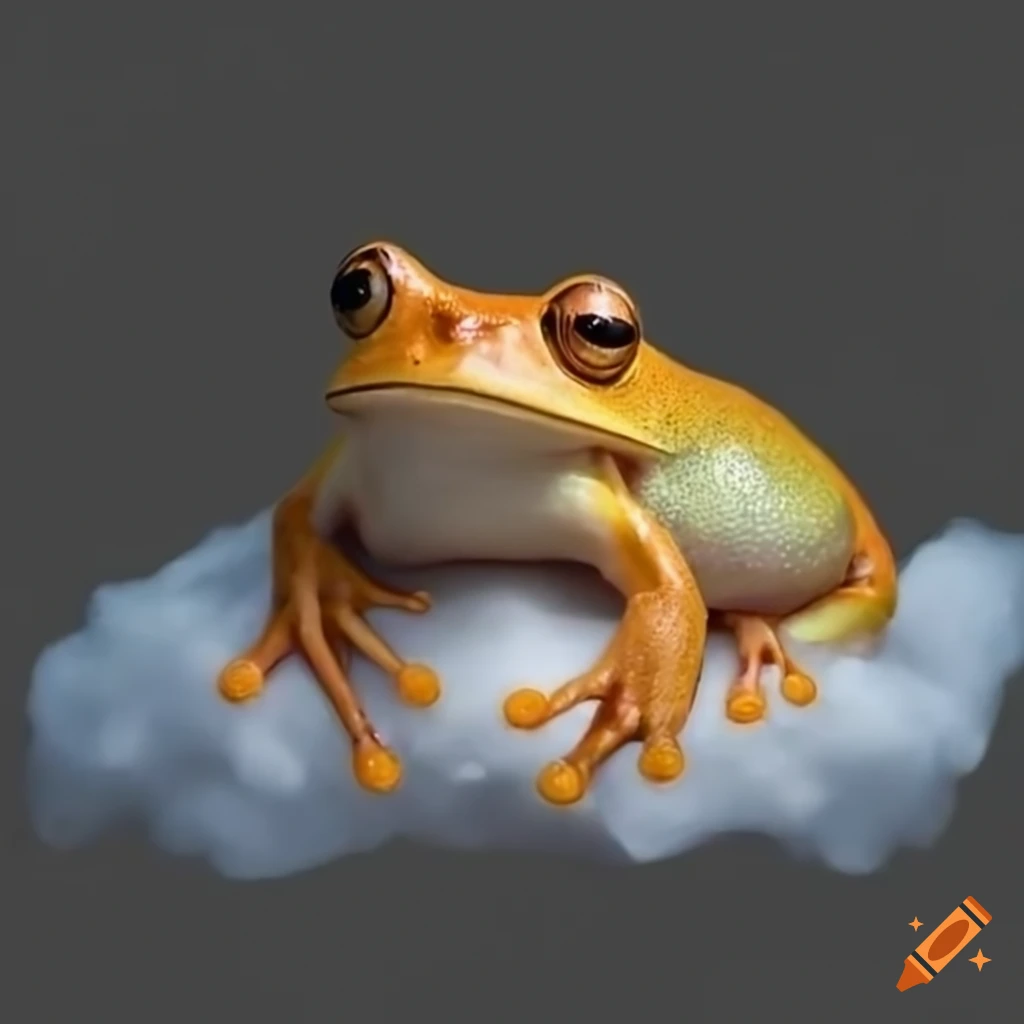 Hyper realistic frog on a cloud during sunset on Craiyon