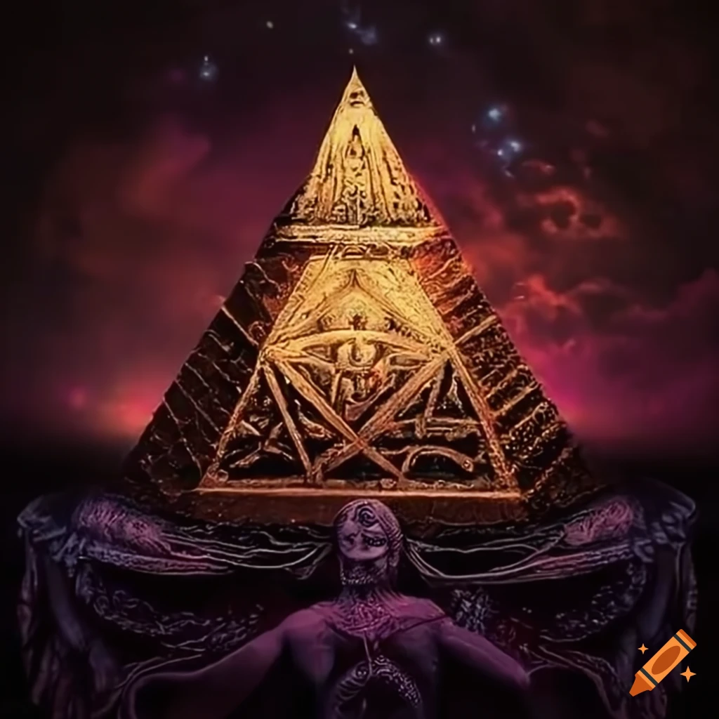 Mystical Illuminati Pyramid with shining diamonds and winged details on ...