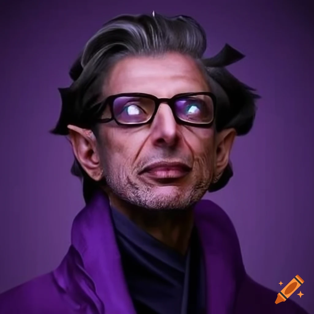 Ethereal wizard in purple robes, Jeff Goldblum inspiration on Craiyon