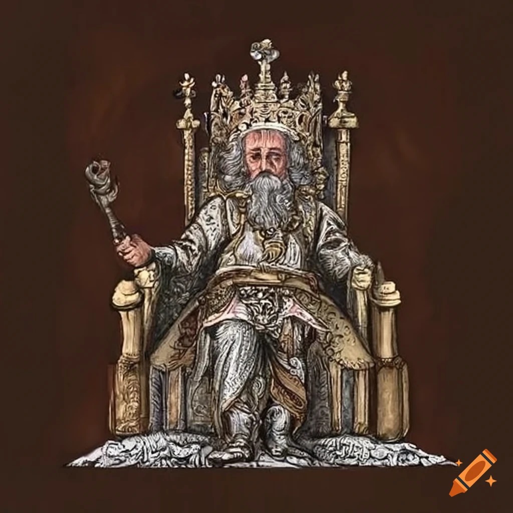 Serious old king sitting on a throne on Craiyon
