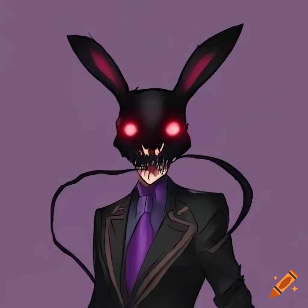 Mysterious demon with rabbit mask, fedora, and black suit on Craiyon