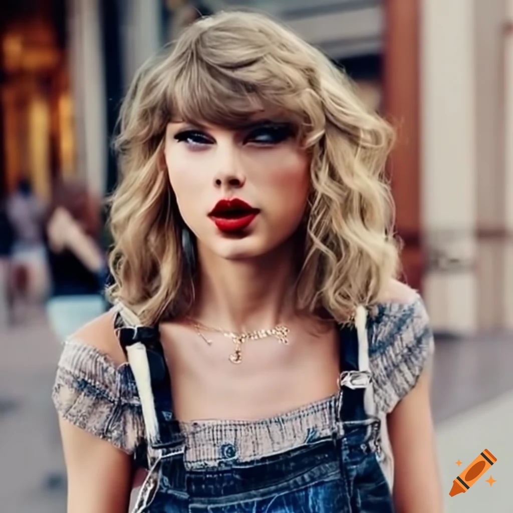 Lady in overalls walking confidently in a mall with crowds, resembling ...