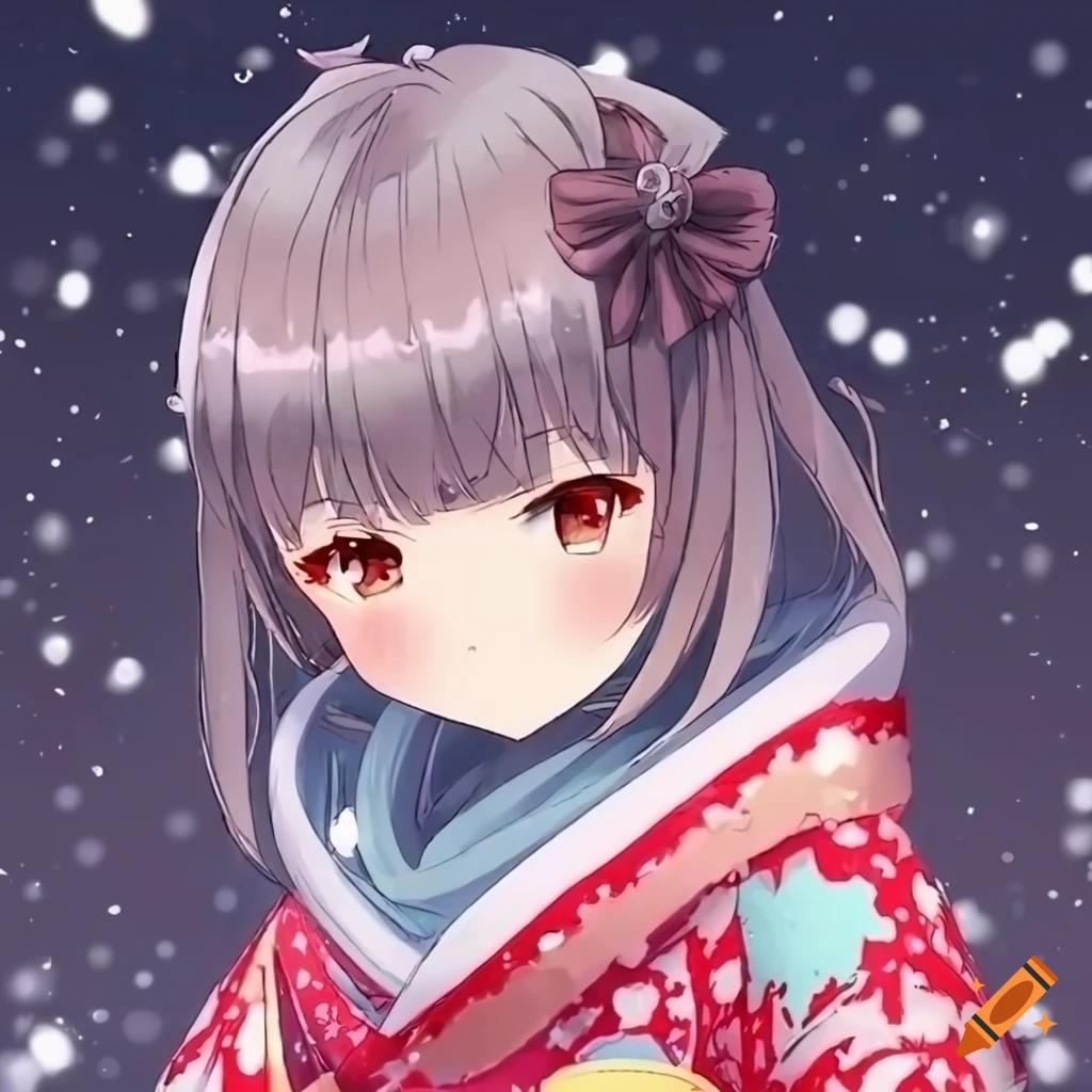 Anime girl in winter furisode outfit on Craiyon