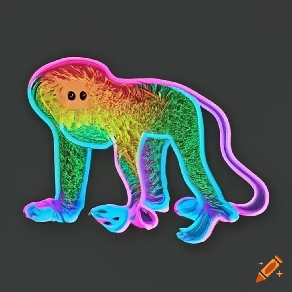 Side monkey in neon rainbow colors on Craiyon