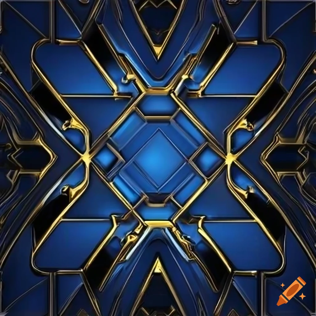 Symmetrical futuristic gold and blue metal logo on Craiyon