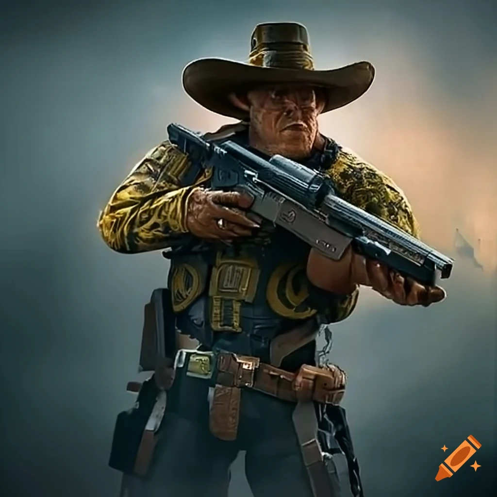 Master chief jimmy rings cowboy shooting a pistol while riding a ...