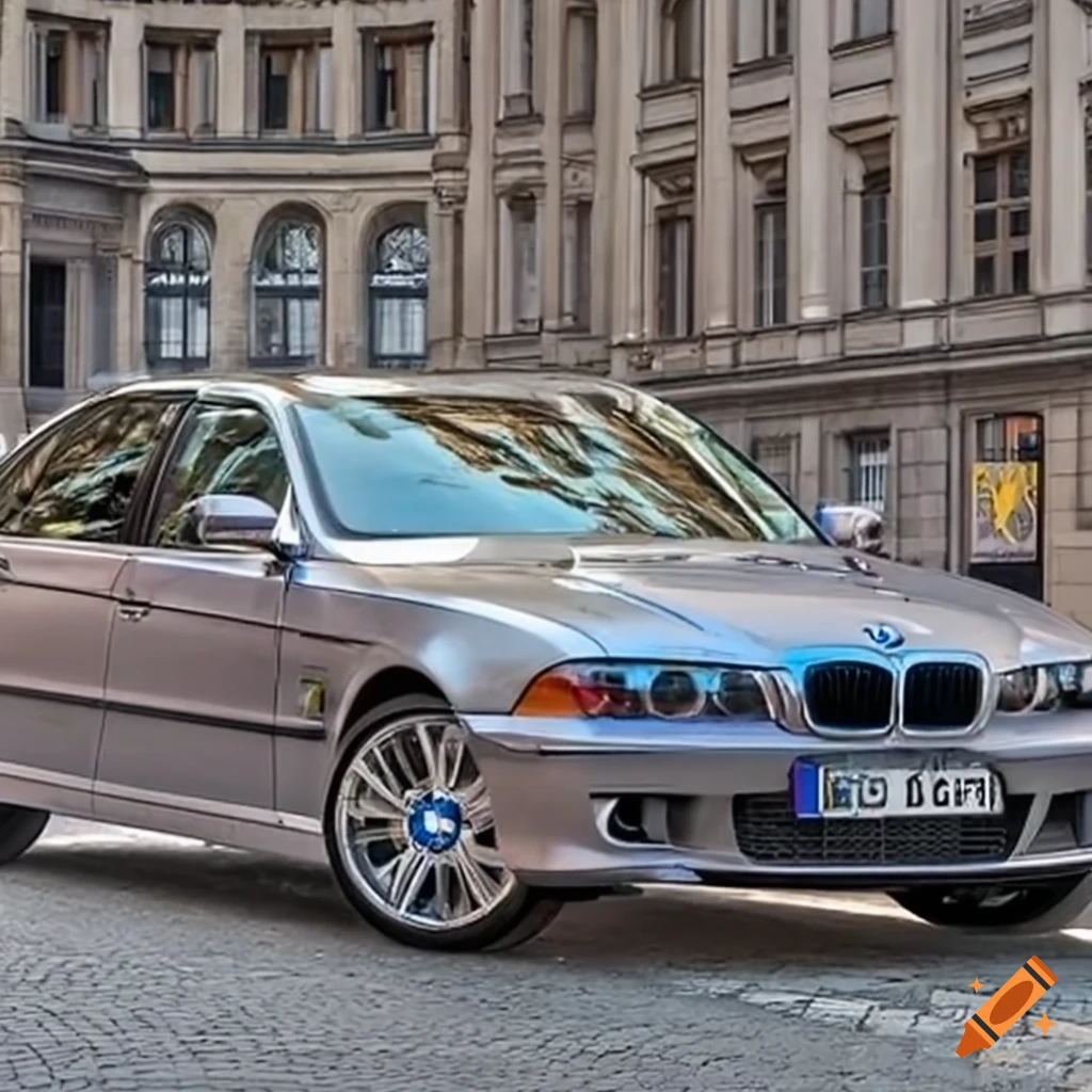 Luxurious BMW 530i E39 sedan driving through the streets of Berlin ...