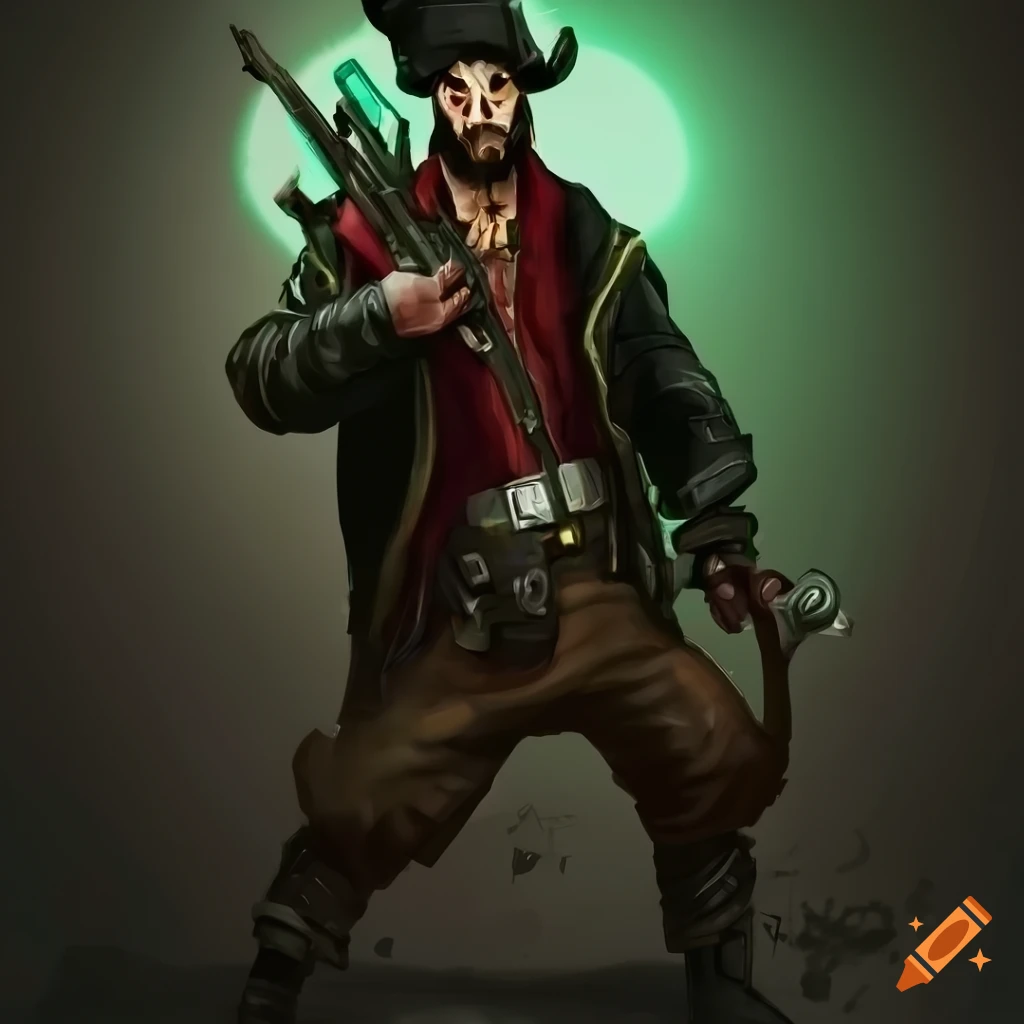 Cyberpunk pirate with futuristic flintlock weapon on Craiyon