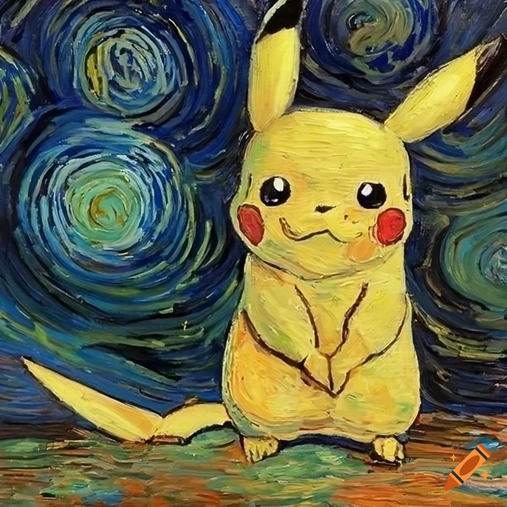 Pikachu reimagined in Vincent van Gogh's post-impressionist style on Craiyon