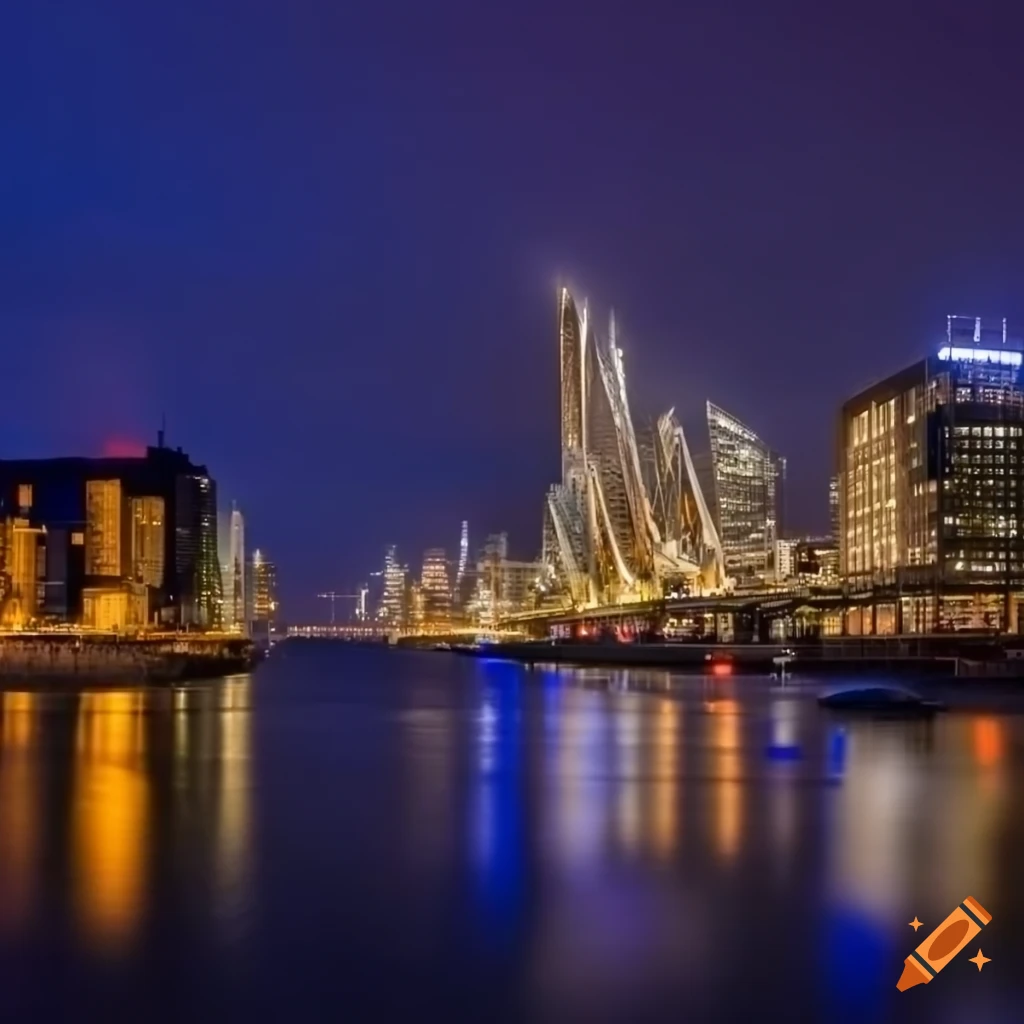 Rotterdam cityscape at night on Craiyon