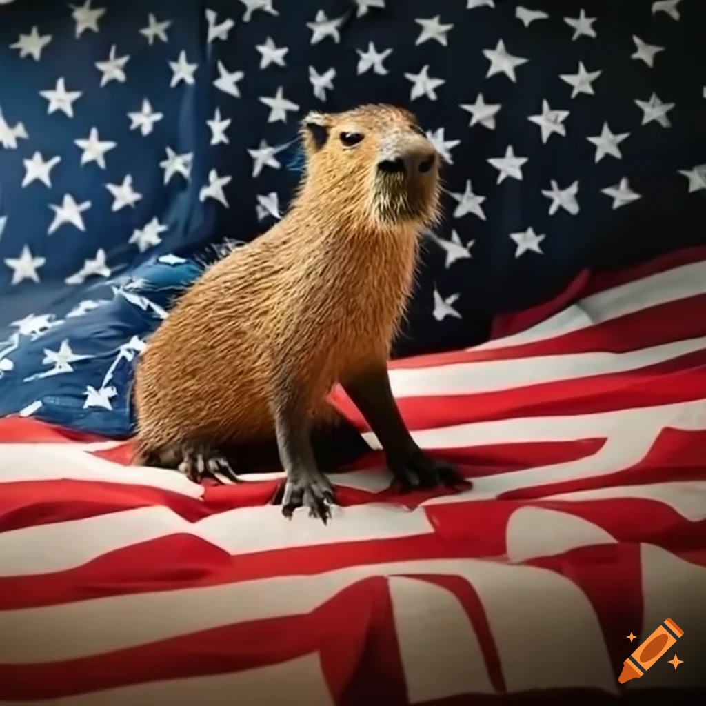 Capybara holding an American flag on Craiyon