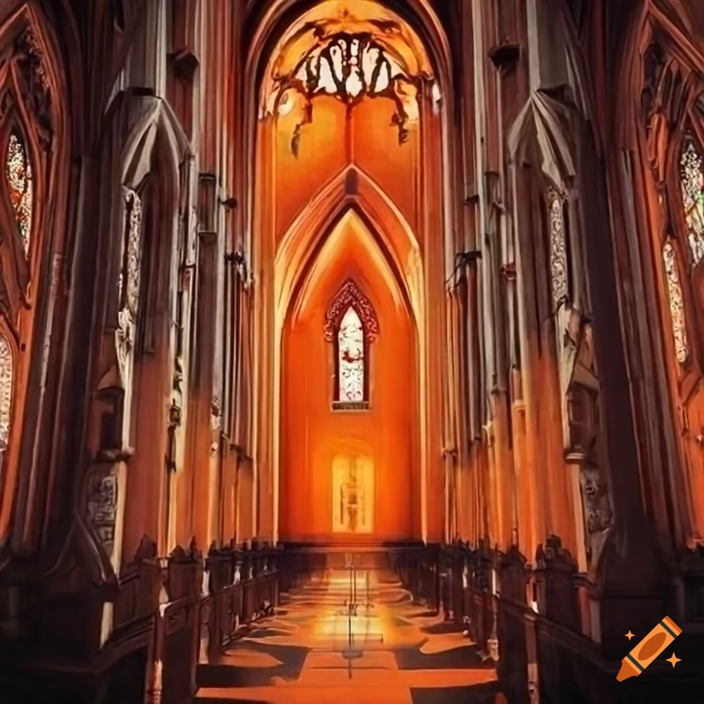 Orange gothic church on Craiyon