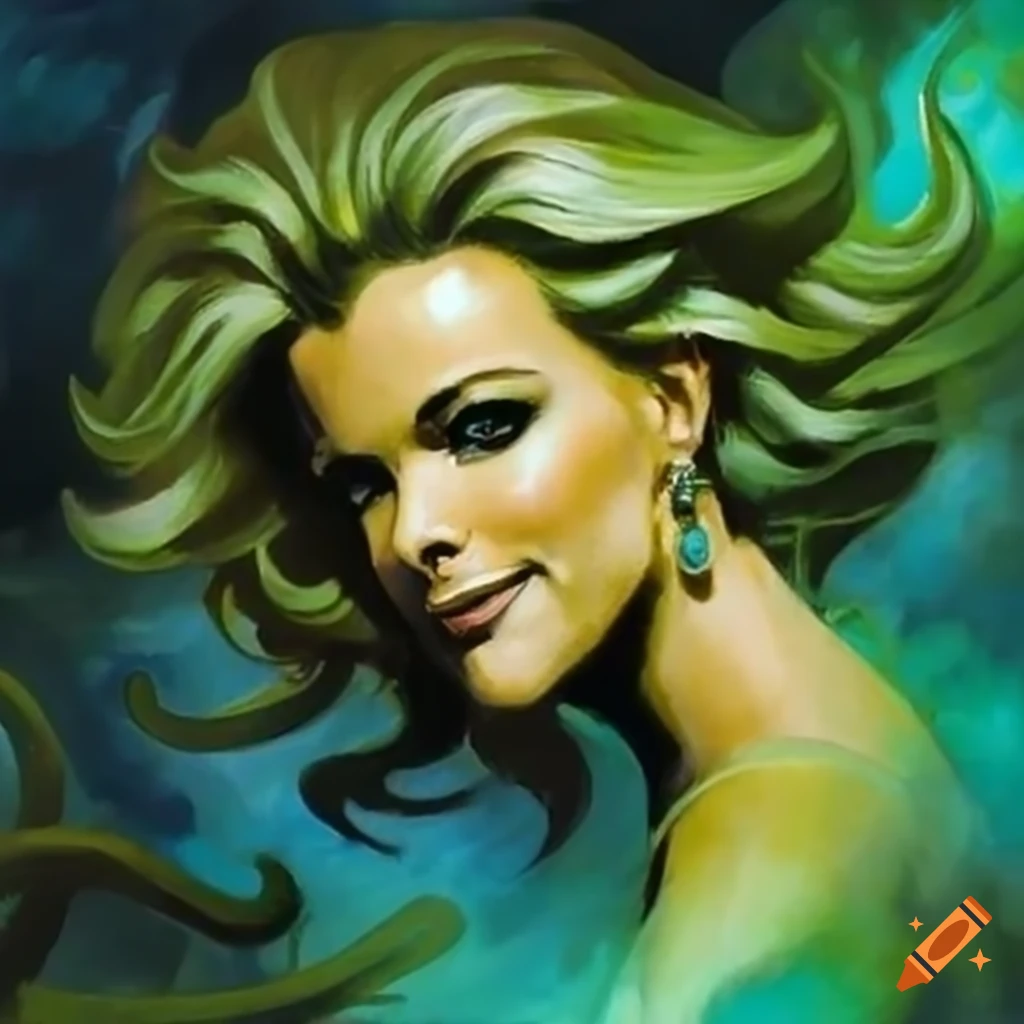 Illustration of a woman in the style of frank frazetta with distinctive ...