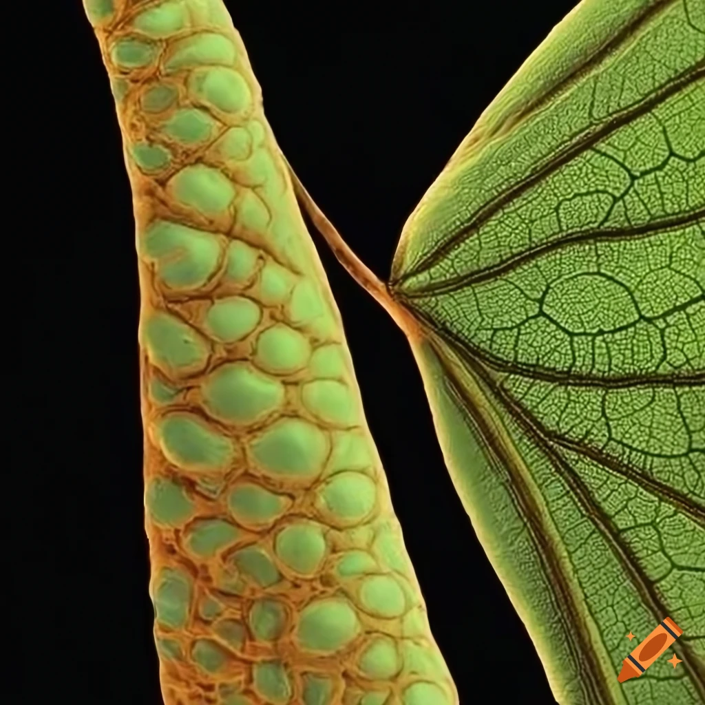 Close-up view of leaf veins under an electron microscope on Craiyon
