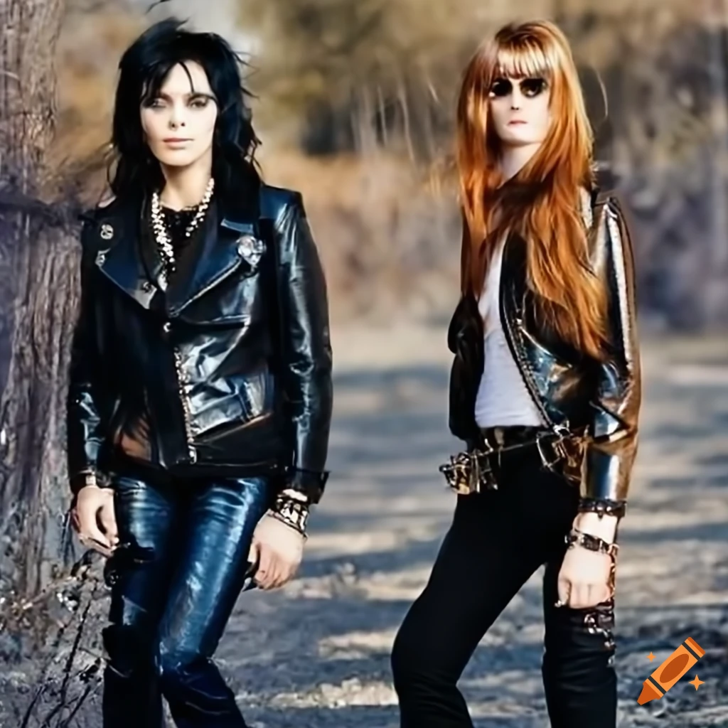 Two rock rebel-themed females wearing leather jackets on Craiyon