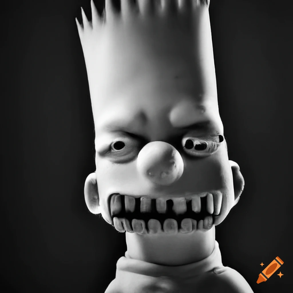 Creepy bart simpson depicted in a 1920s black and white setting on Craiyon