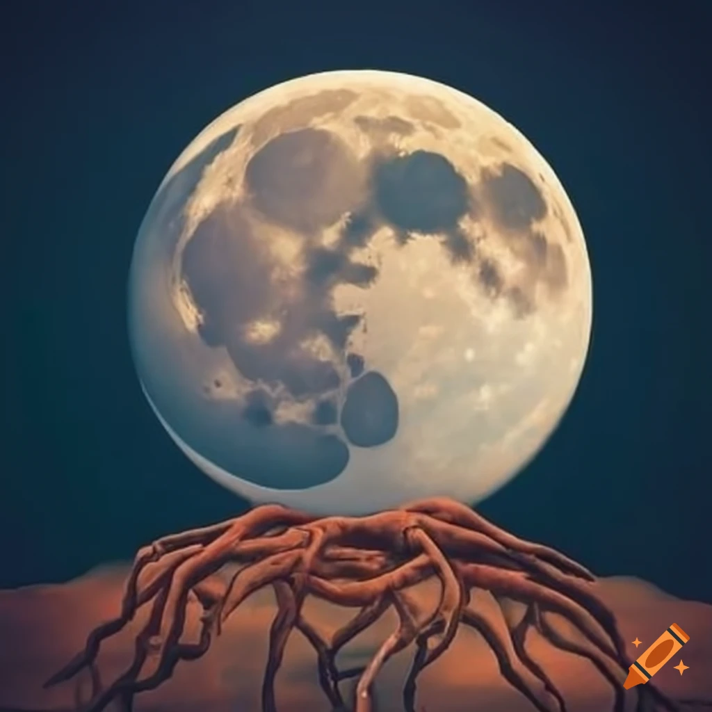 Moon partially covered with roots on Craiyon