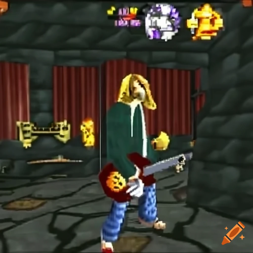 Nintendo 64 gaming console with Kurt Cobain themed game on Craiyon