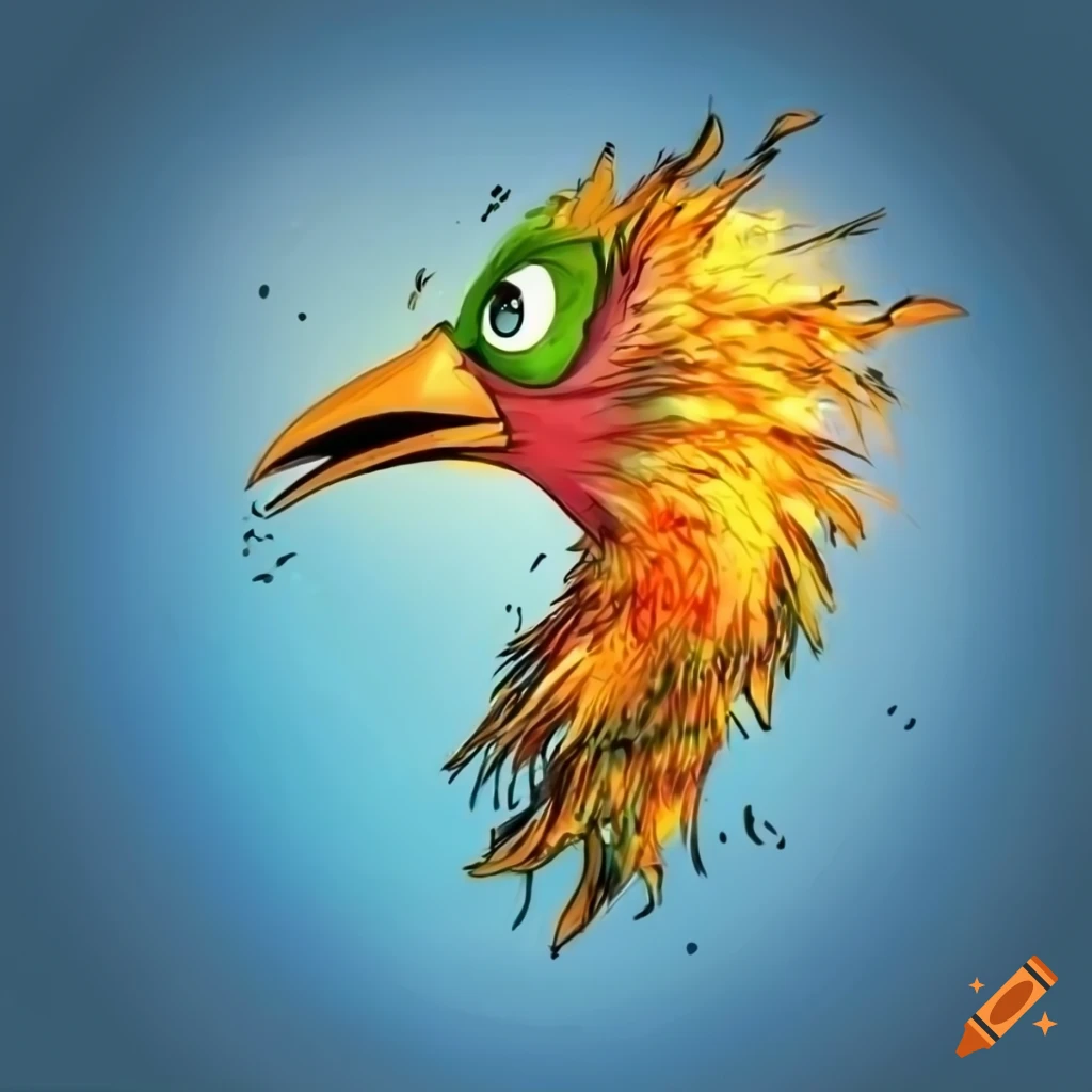 Fierce cartoonish bird made of lightning bolts on Craiyon