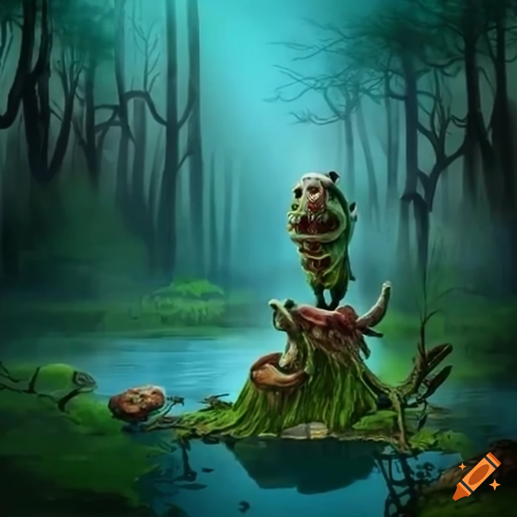 Enchanted forest scene with mythical creatures and magic elements on Craiyon