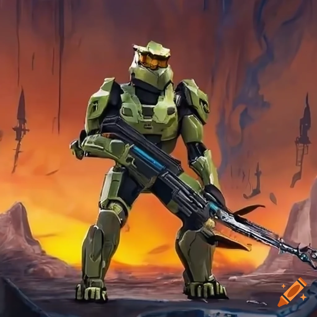 Master chief riding a stegasaurus with a wild-west style pistol on Craiyon