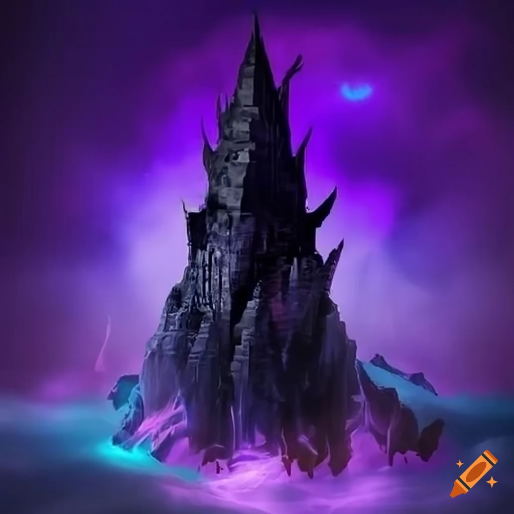 Floating obsidian spire tower in a mysterious setting on Craiyon