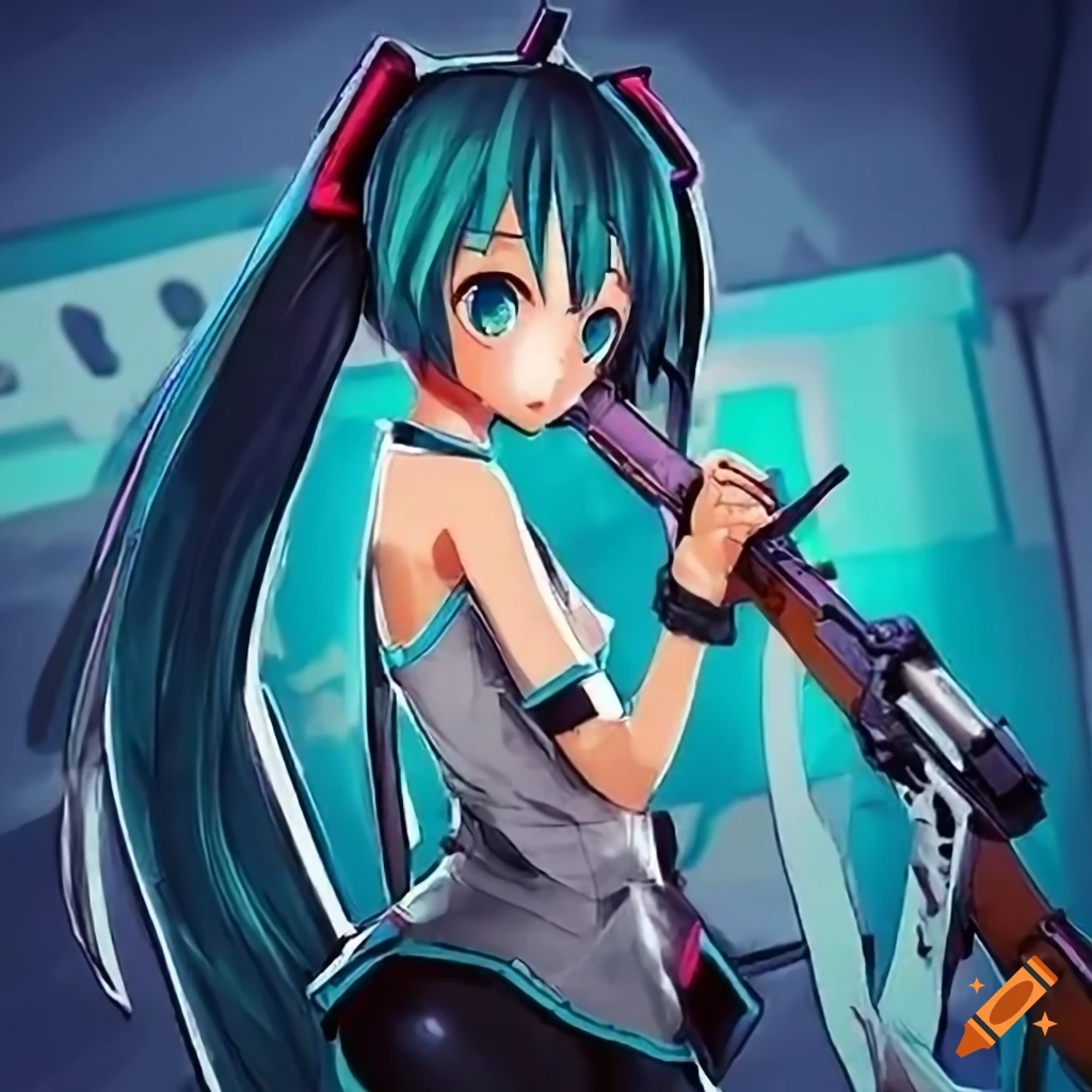 Hatsune miku holding an ak47 on Craiyon
