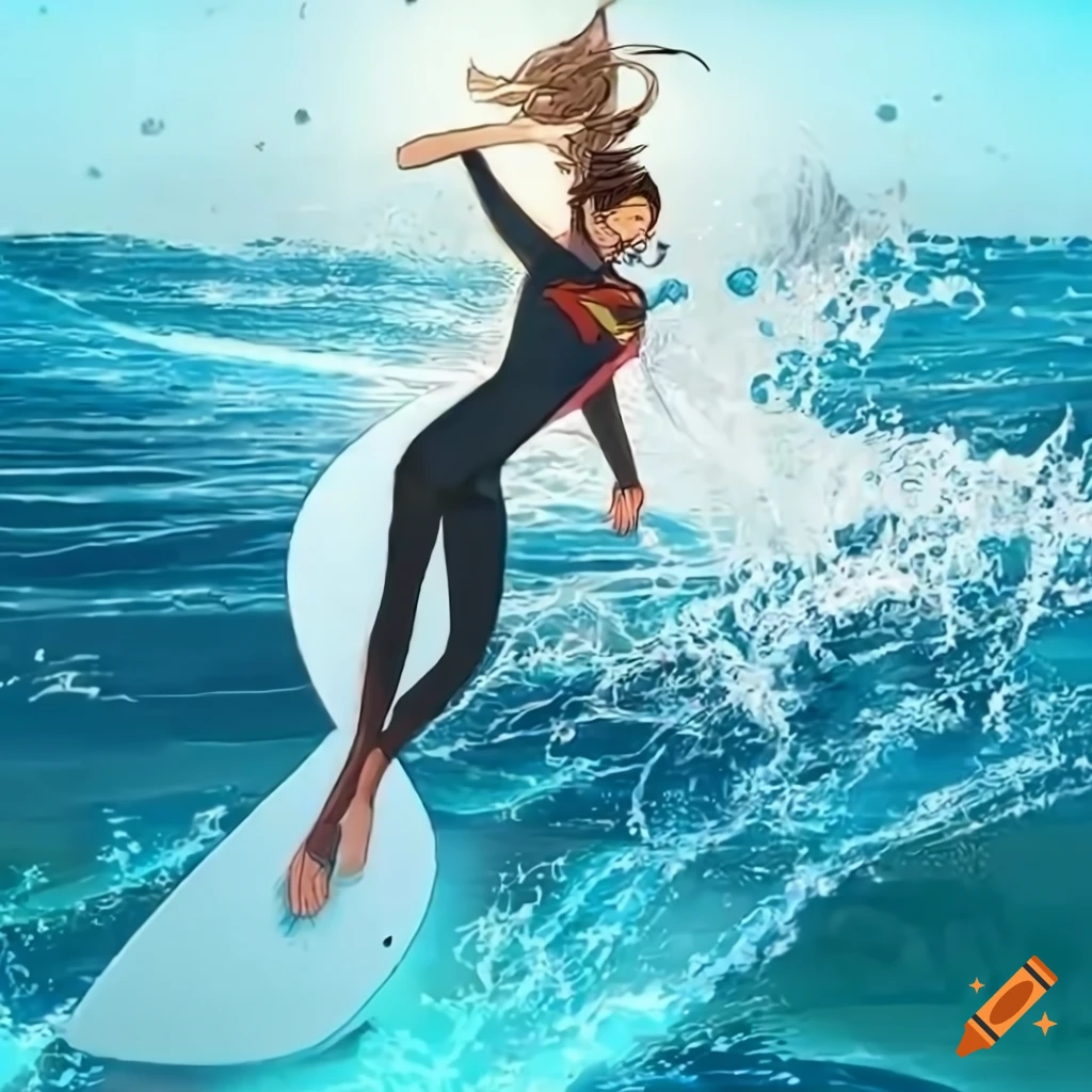 Surfer girl superhero manipulating water fighting sea creature henchmen ...