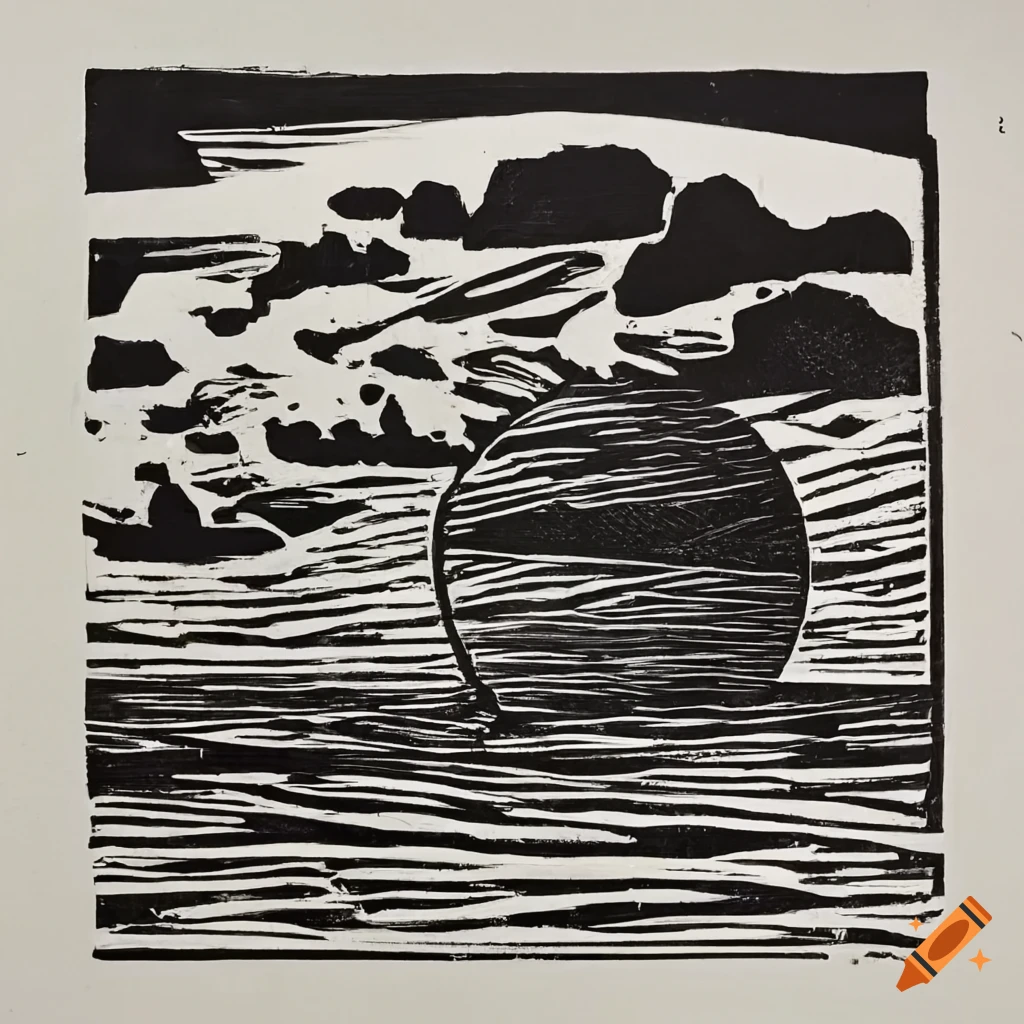 Black and white linocut artwork on Craiyon
