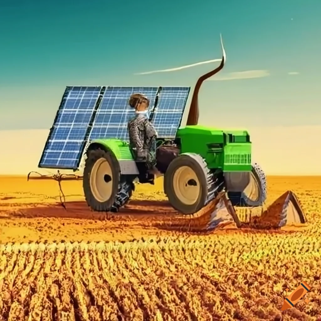 Advanced tractor with solar panels and wind turbines in a sustainable ...