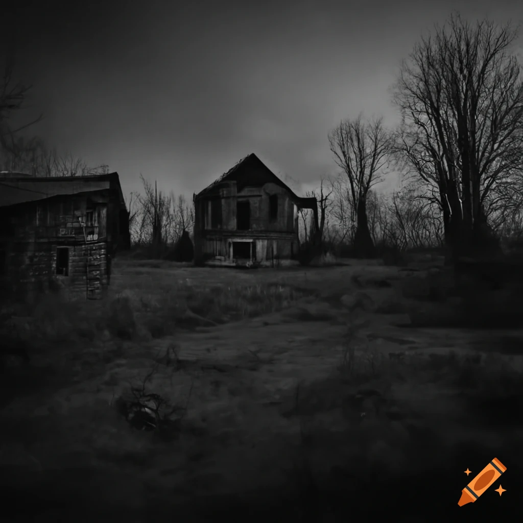 Spooky atmosphere of an abandoned giant farm terror landscape on Craiyon