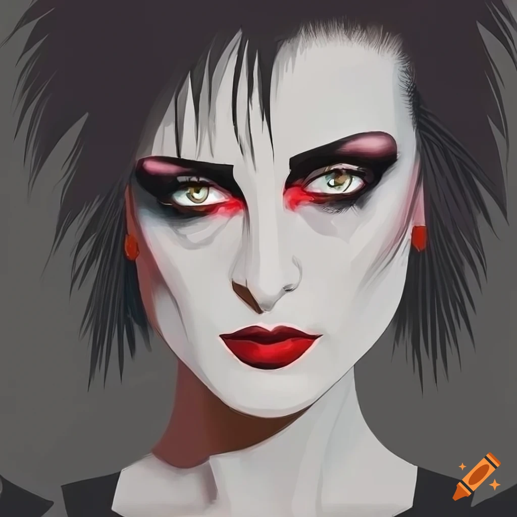 Elegant portrait of Siouxsie Sioux in stylized Patrick Nagel art on Craiyon