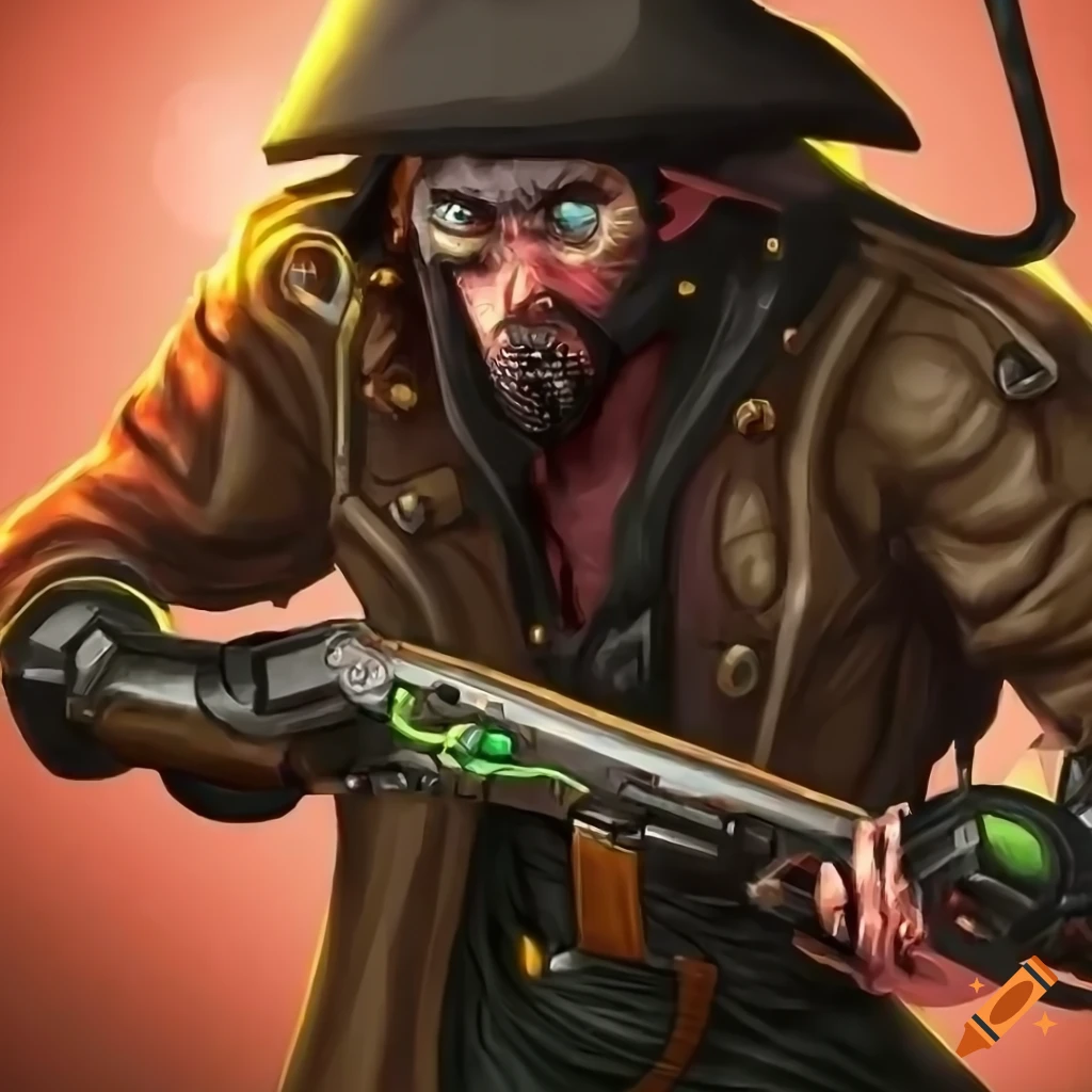 Cyberpunk pirate with a futuristic flintlock weapon on Craiyon