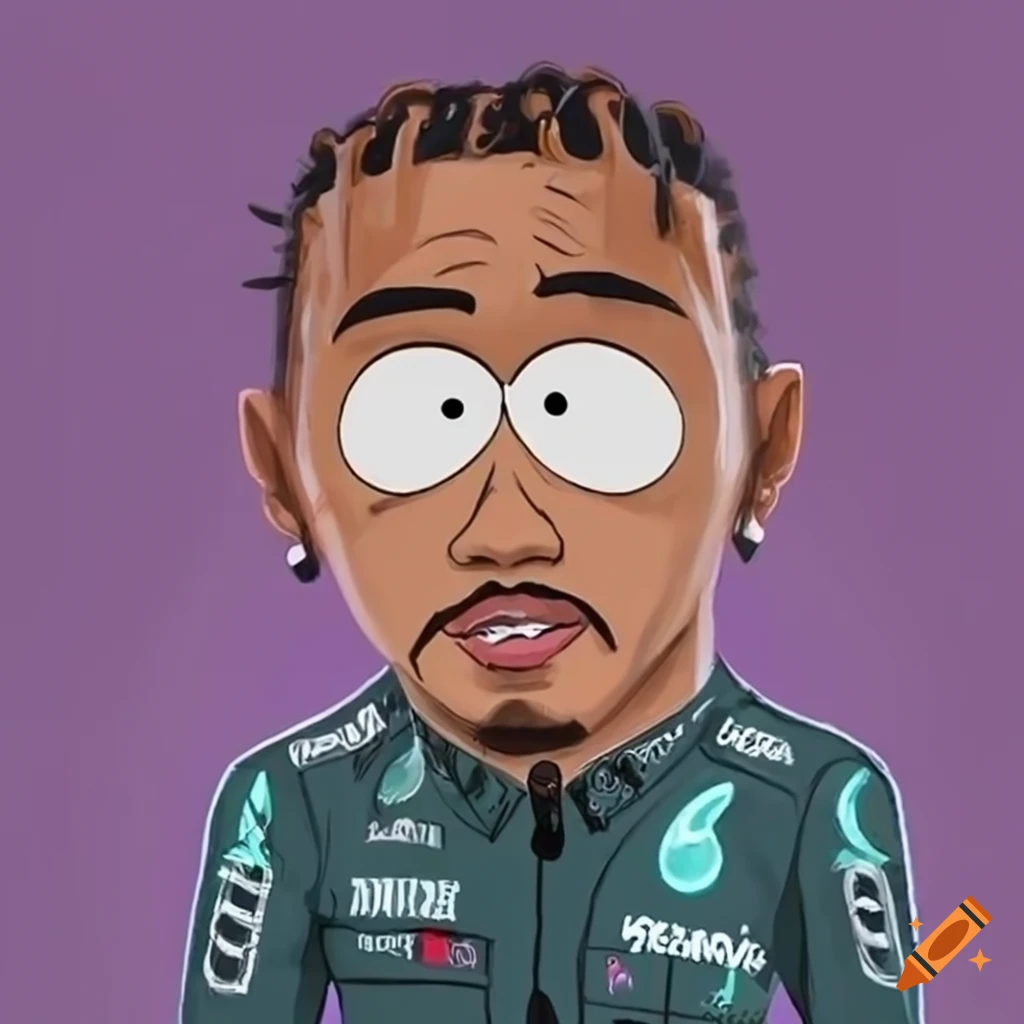 Caricature of Lewis Hamilton in South Park style on Craiyon